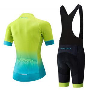 Cycling Jersey Set Women Bike Jersey bib Shorts Suit Padded Ladies MTB top Bottom Shirts Road Mountain Bicycle Clothes Clothing Uniform Summer Racing Riding Blouse Female Green Blue L