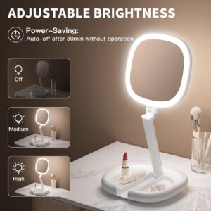 Beautifive Makeup Mirror with Lights and Magnification, 1X/8X Travel Lighted Makeup Mirror, Lighted Folding Travel Mirror with Adjustable Height, Double Sided Magnifying Travel Mirror with Light