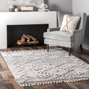 nuloom roxy textured diamond tassel area rug, 8x11, grey