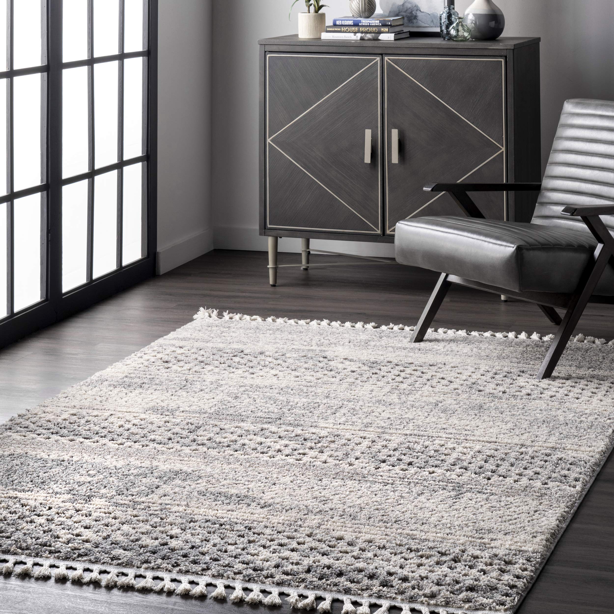 nuLOOM Lira Textured Geometric Tassel Area Rug, 8x11, Grey