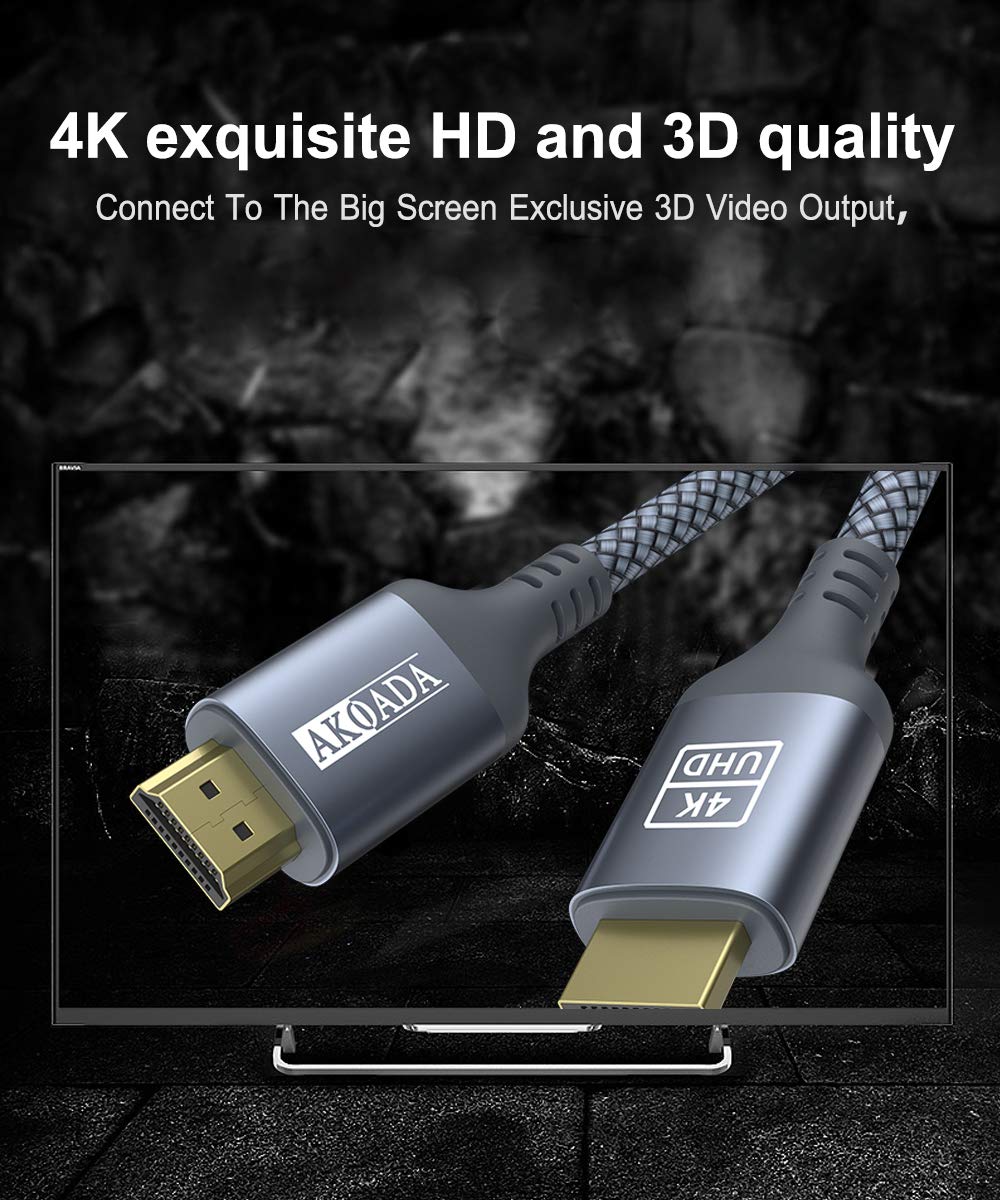 AkoaDa 4K HDMI Cable 6.6FT, 18Gbps High Speed HDMI 2.0 Braided Cable, Supports 4K 60Hz, 2K, 1080P, HDCP2.2 Compatible with Roku/Fire TV/PC/PS5/4/X-Box