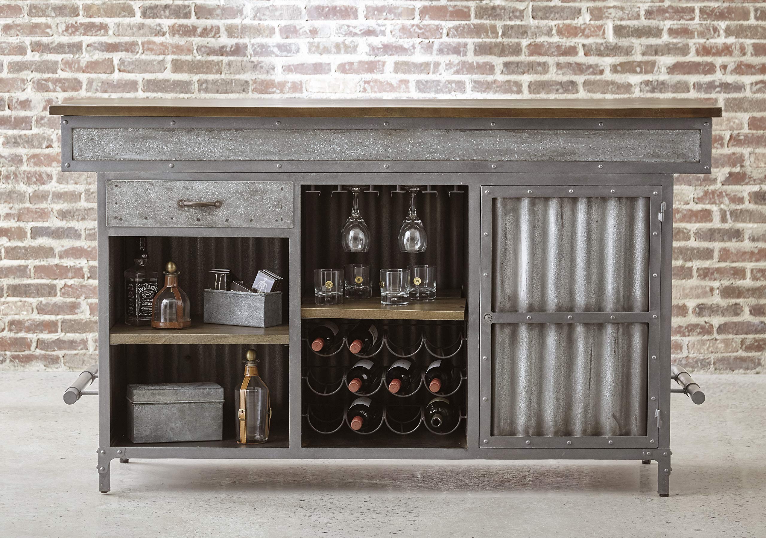 Right2Home Wood and Metal Home Bar, Silver