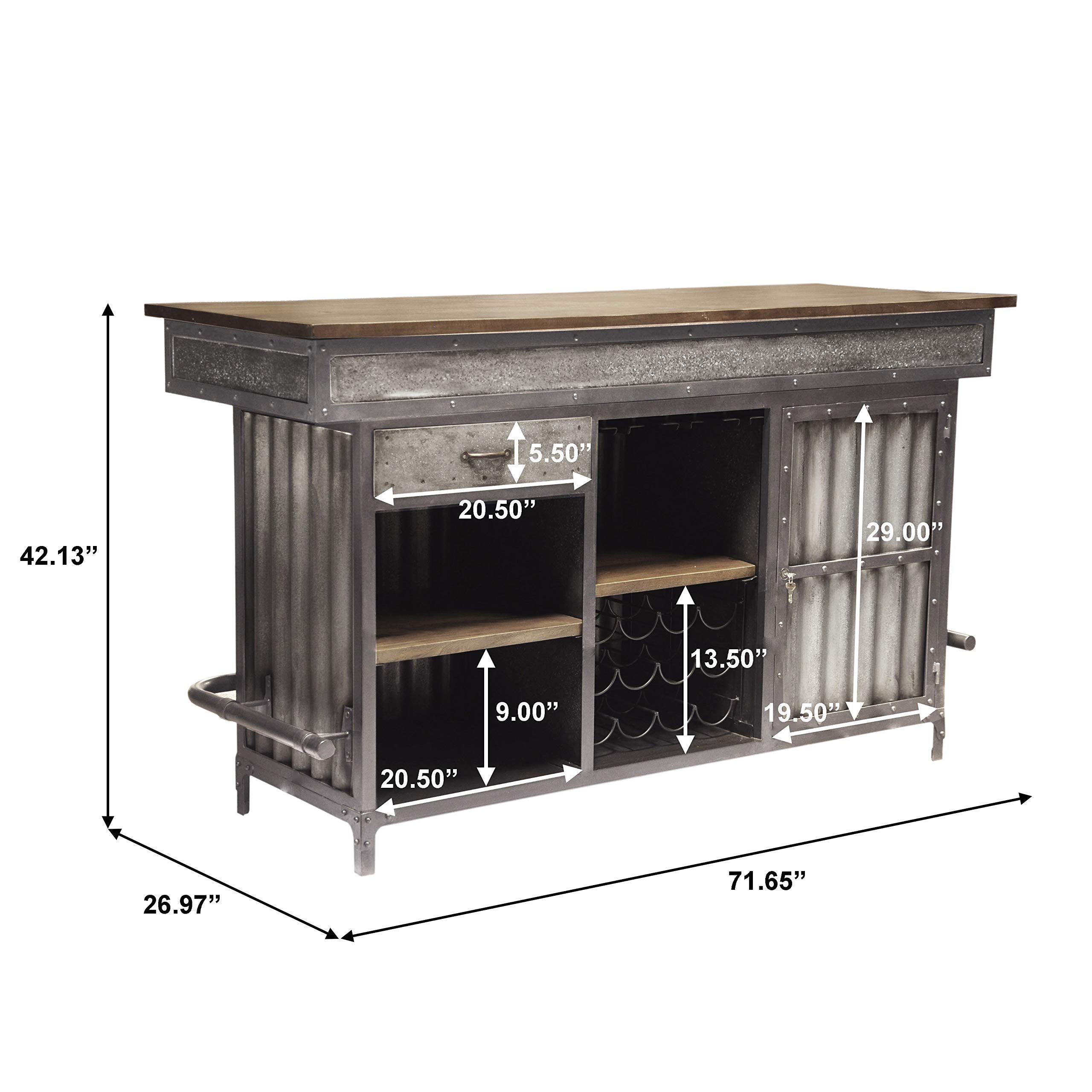 Right2Home Wood and Metal Home Bar, Silver