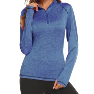 PINSPARK Women's Quick Dry Shirts Long Sleeve for Running Hiking Workout Shirt Half Zip Pullover Blue S