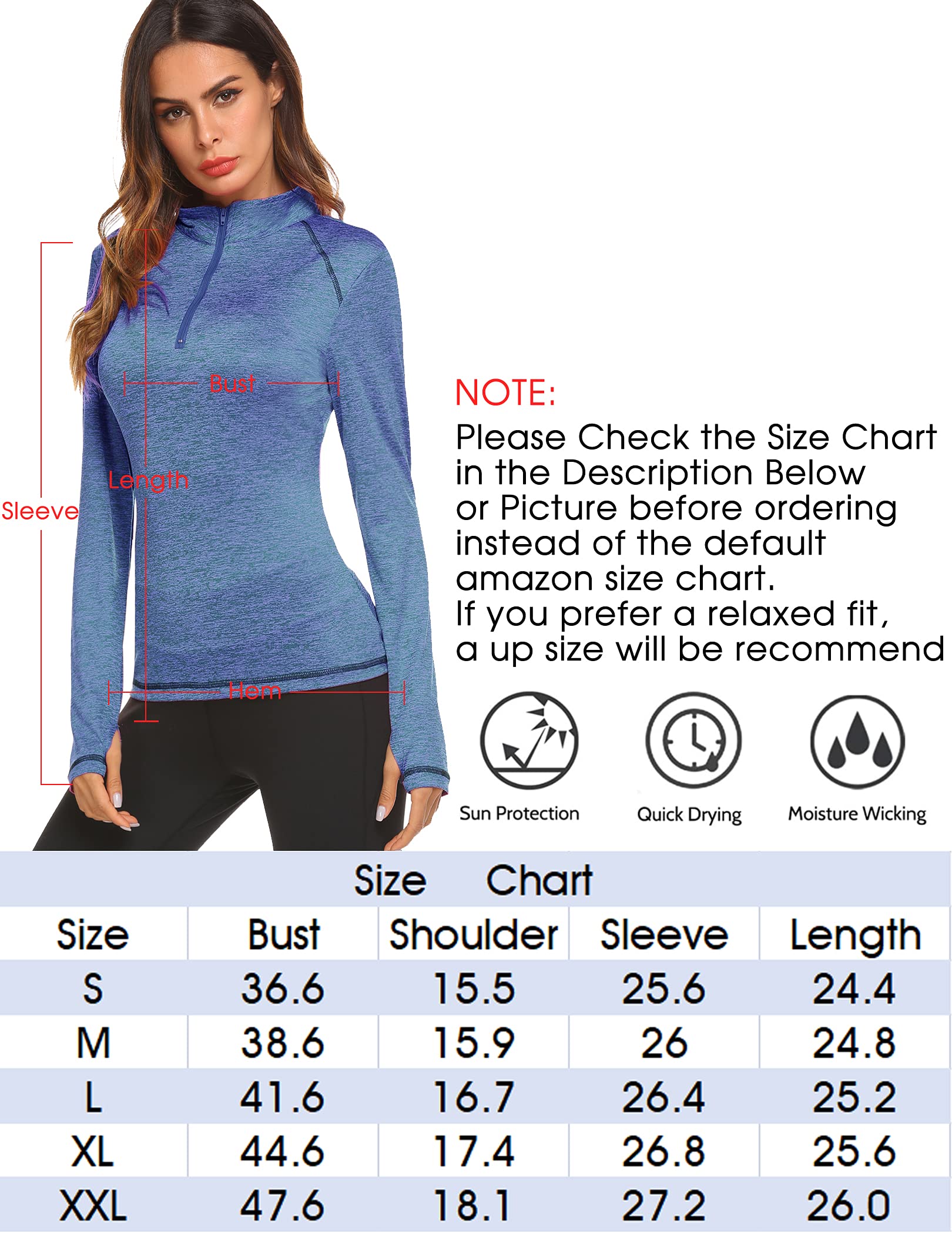 PINSPARK Women's Quick Dry Shirts Long Sleeve for Running Hiking Workout Shirt Half Zip Pullover Blue S