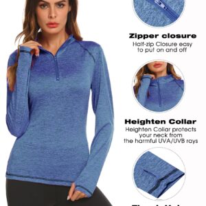 PINSPARK Women's Quick Dry Shirts Long Sleeve for Running Hiking Workout Shirt Half Zip Pullover Blue S