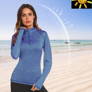 PINSPARK Women's Quick Dry Shirts Long Sleeve for Running Hiking Workout Shirt Half Zip Pullover Blue S