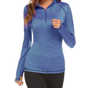 PINSPARK Women's Quick Dry Shirts Long Sleeve for Running Hiking Workout Shirt Half Zip Pullover Blue S