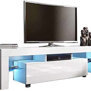 Pentaero US Fast Shipment White TV Stand with Lights, Modern LED TV Stand with Storage Drawers,High Gloss TV Stand for 43/50/55 to 65 Inch TV Living Room Entertainment Center Media Console Table