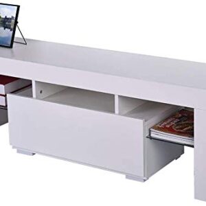 Pentaero US Fast Shipment White TV Stand with Lights, Modern LED TV Stand with Storage Drawers,High Gloss TV Stand for 43/50/55 to 65 Inch TV Living Room Entertainment Center Media Console Table