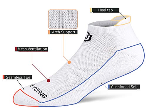 Wonder Young Mens Ankle Athletic Socks Cotton Mesh Cushioned Running Low Cut Tab Socks 6 Pairs