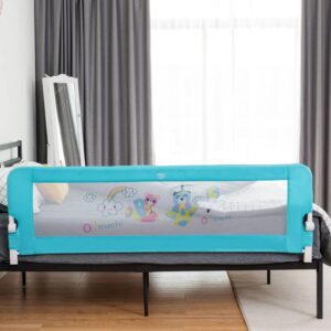 baby joy bed rails for toddlers, 69 inch extra long w/safety straps, swing down safety bed guard for convertible crib, folding baby bedrail for kids twin double full size queen & king mattress (blue)