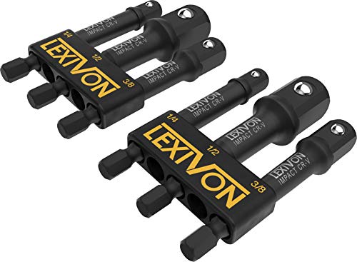 LEXIVON [2-Pack] Impact Grade Socket Adapter Set, 3" Extension Bit With Holder | 3-Piece 1/4", 3/8", and 1/2" Drive, Adapt Your Power Drill To High Torque Impact Wrench (LX-101X2)