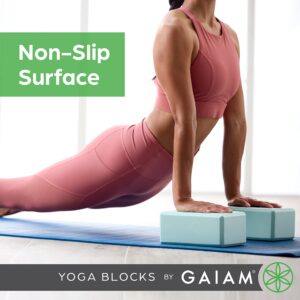 Gaiam Yoga Block (2 Pack) - Supportive Latex-Free EVA Foam Soft Non-Slip Surface for Yoga, Pilates, Meditation, Lagoon (2-Pack)