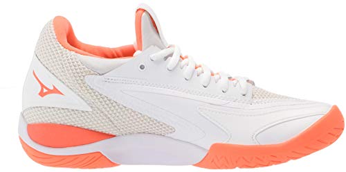 Mizuno Womens Wave Impulse Tennis Shoe , White-fiery Coral , 7.5