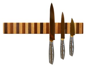 rainbow magnetic knife strip, holder 17 inches long, powerful magnetic wood knife holder for wall, made from walnut, sapele, oak, beech woods.