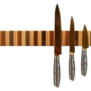 Rainbow Magnetic Knife Strip, Holder 17 Inches Long, Powerful Magnetic Wood Knife Holder for Wall, Made from Walnut, Sapele, Oak, Beech Woods.