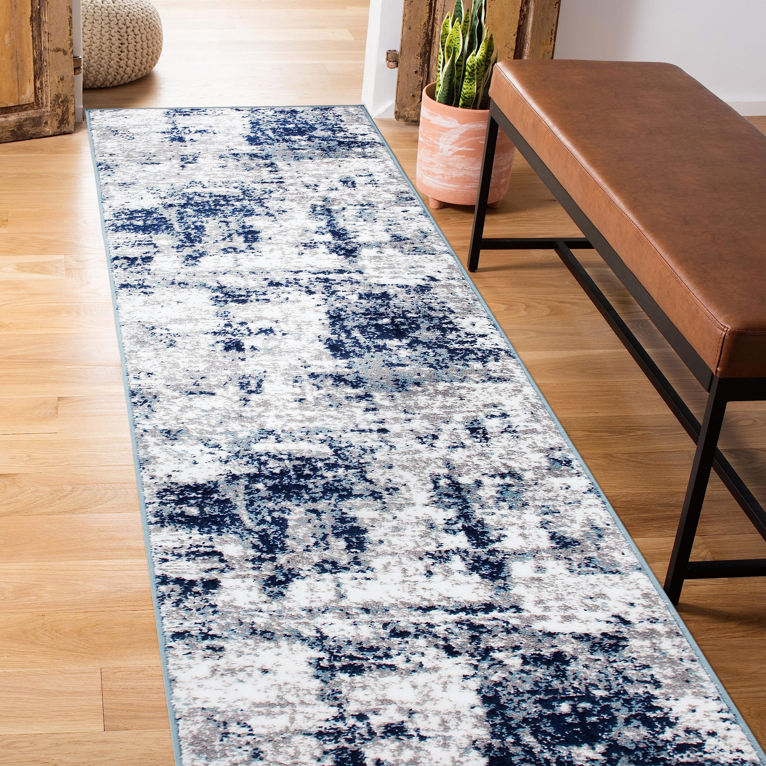 Rugshop Distressed Abstract Runner Rug 2' x 7' Blue