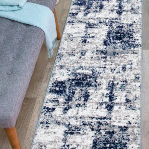 Rugshop Distressed Abstract Runner Rug 2' x 7' Blue