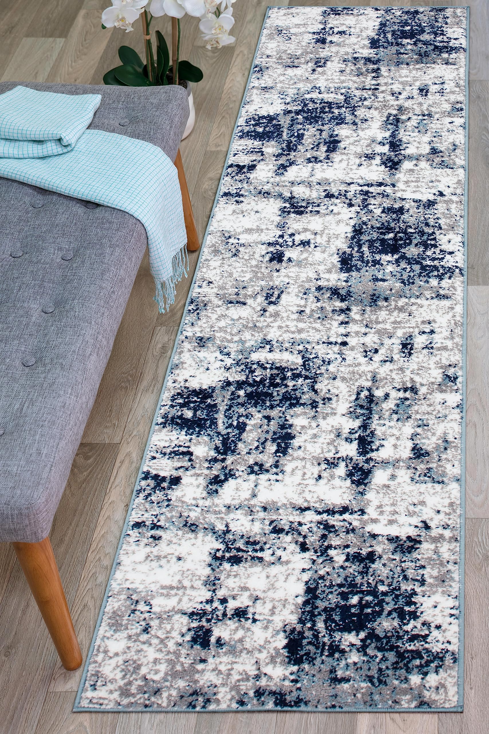 Rugshop Distressed Abstract Runner Rug 2' x 7' Blue