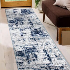 Rugshop Distressed Abstract Runner Rug 2' x 7' Blue