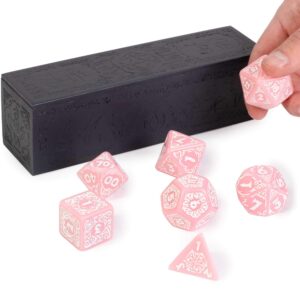 wiz dice titan 25mm dice - large polyhedral dice set for various role playing dice games - calliope 7 cnt - dnd dice set with a wooden dice box - includes d4, d6, d8, d10, d10(0), d12 & d20