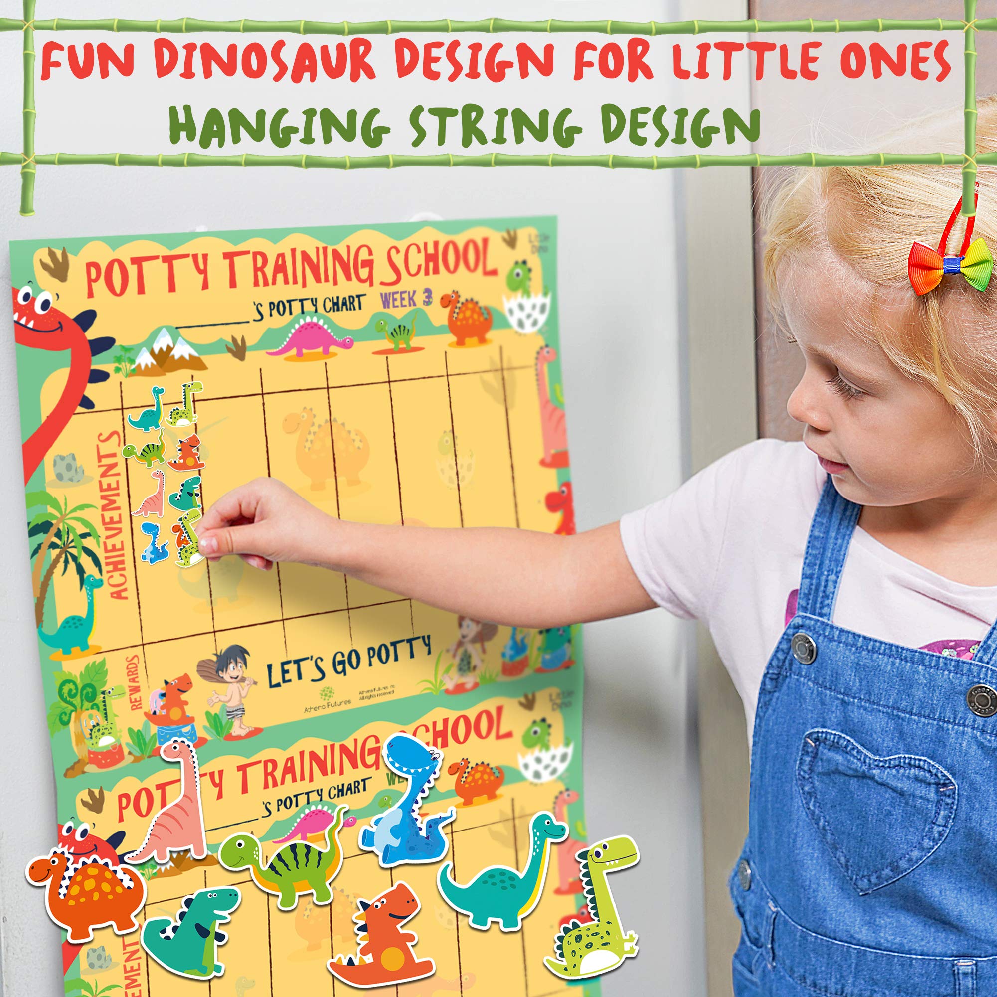 ATHENA FUTURES Potty Training Chart for Toddlers Magnetic Reuseable - Dinosaur Design Waterproof - Chart, 35 Magnetic Stickers, Certificate, Instruction Booklet, Crowns and More - for Boys and Girls