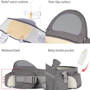 Baby Hip Seat Carrier Baby Waist Stool for Child Infant Toddler with Adjustable Strap Buckle Pocket Soft Inner Huge Storage (Dark Grey)