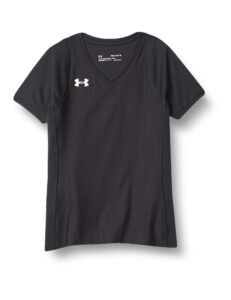 under armour girls' volleyball powerhouse short-sleeve jersey , black (001)/white , youth medium