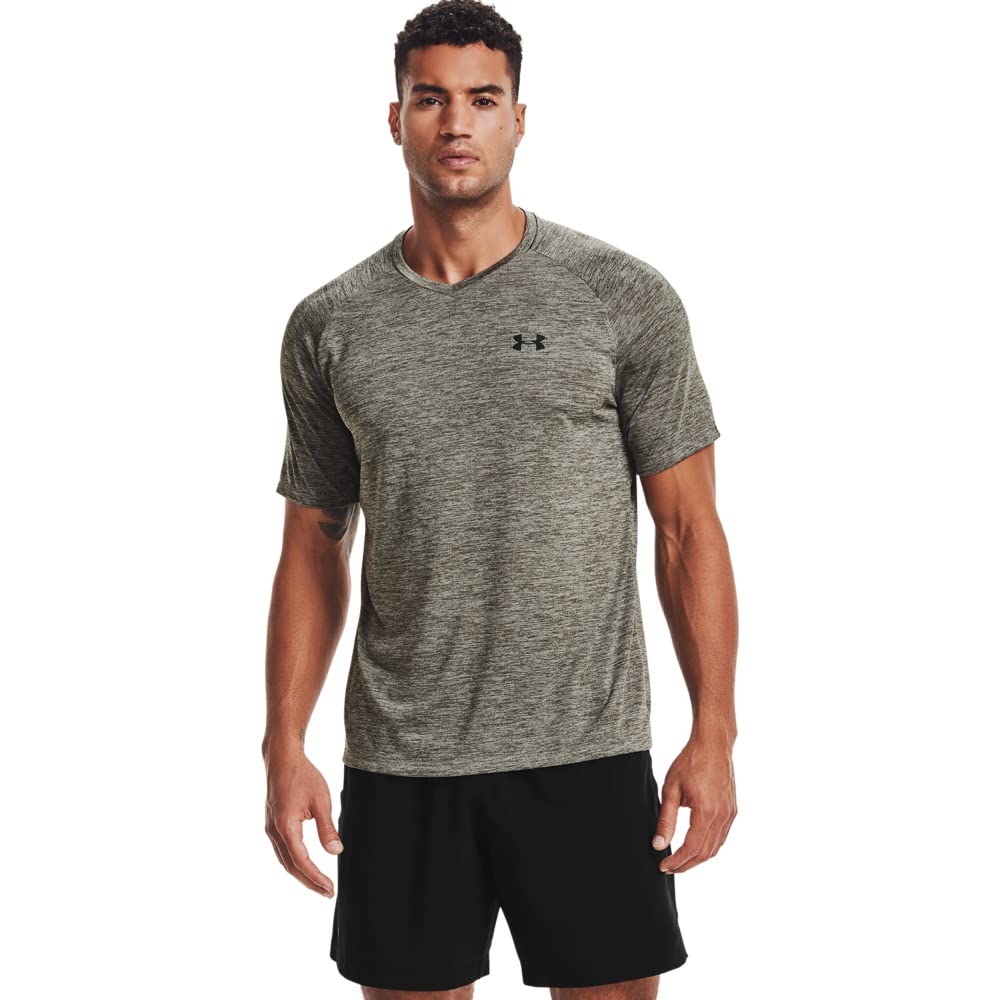 Under Armour Men's Tech 2.0 V-Neck Short-Sleeve T-Shirt , Victory Green (369)/Black, Small