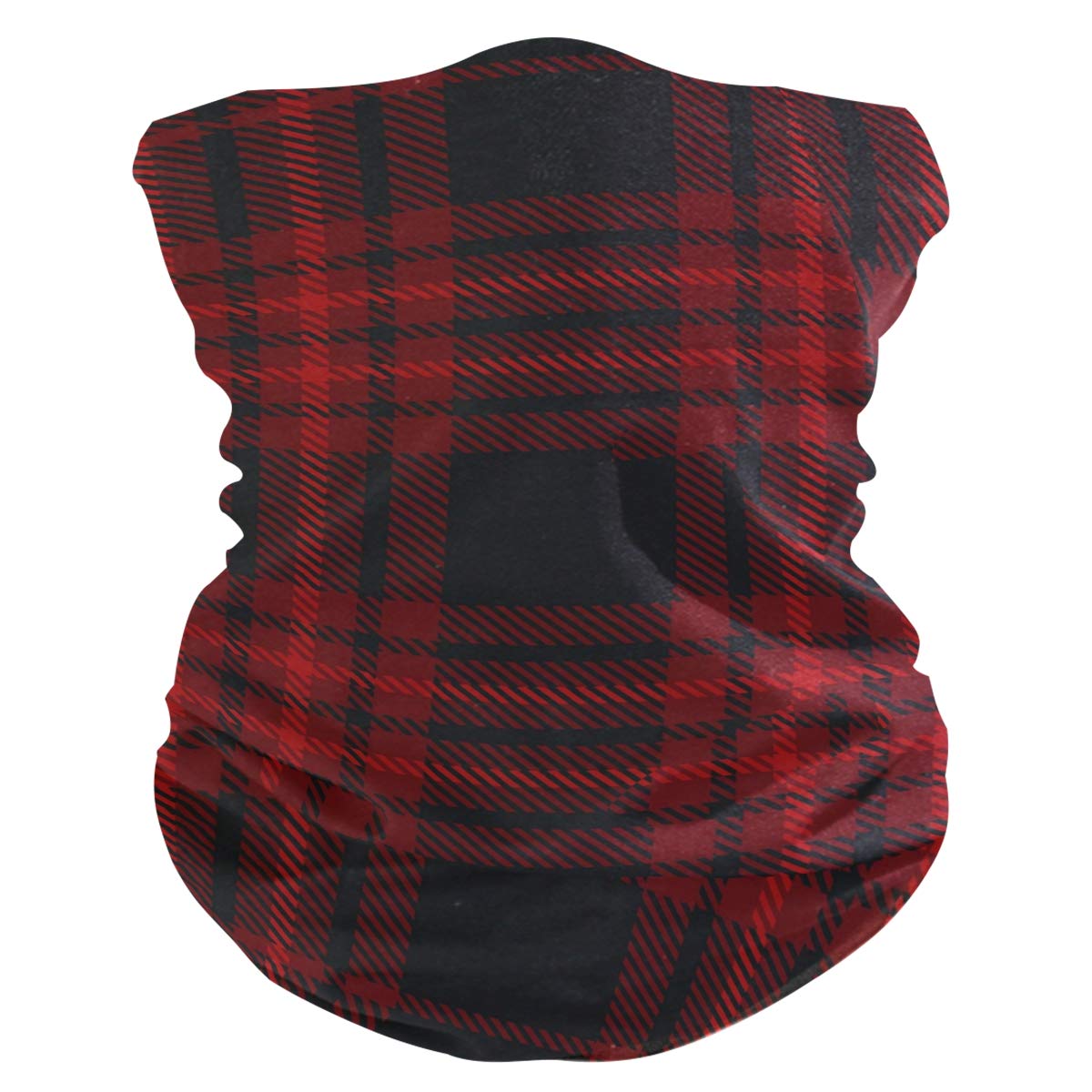 Neck Gaiter Black Red Plaid Pattern Burgundy Face Mask Balaclava Bandana Dust Face Protector Headband Scarf Headwear for Outdoor Activities Cycling Travel