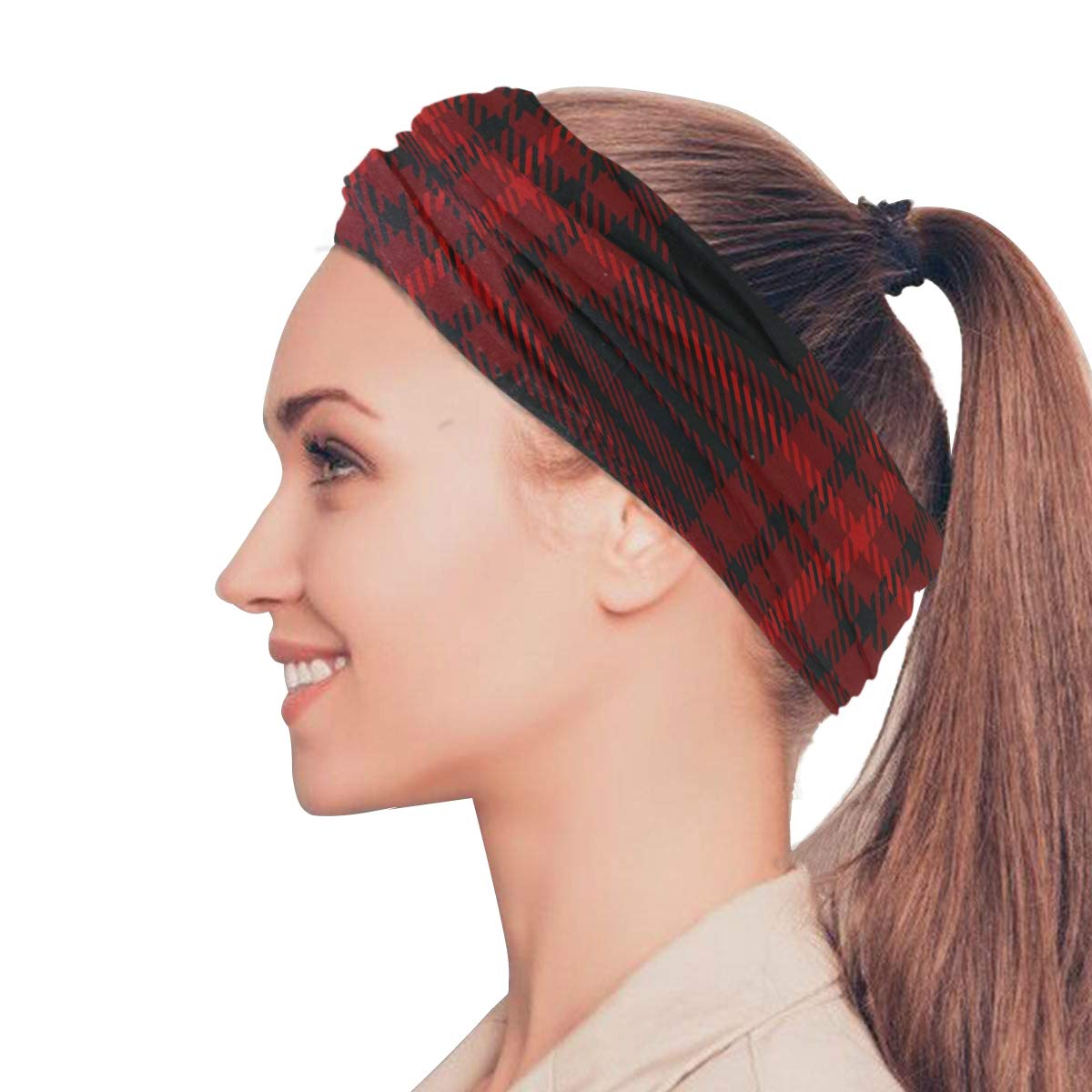 Neck Gaiter Black Red Plaid Pattern Burgundy Face Mask Balaclava Bandana Dust Face Protector Headband Scarf Headwear for Outdoor Activities Cycling Travel