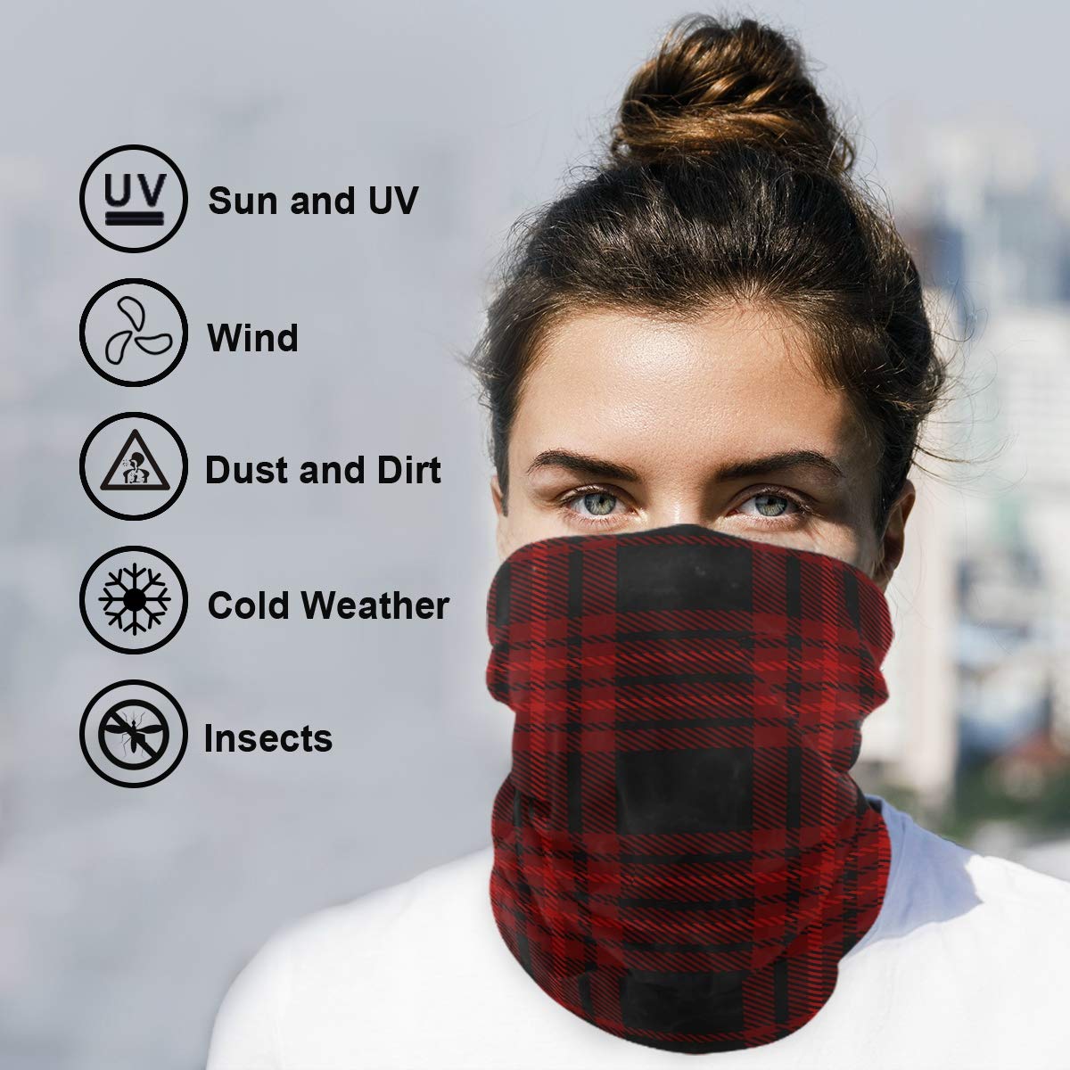 Neck Gaiter Black Red Plaid Pattern Burgundy Face Mask Balaclava Bandana Dust Face Protector Headband Scarf Headwear for Outdoor Activities Cycling Travel