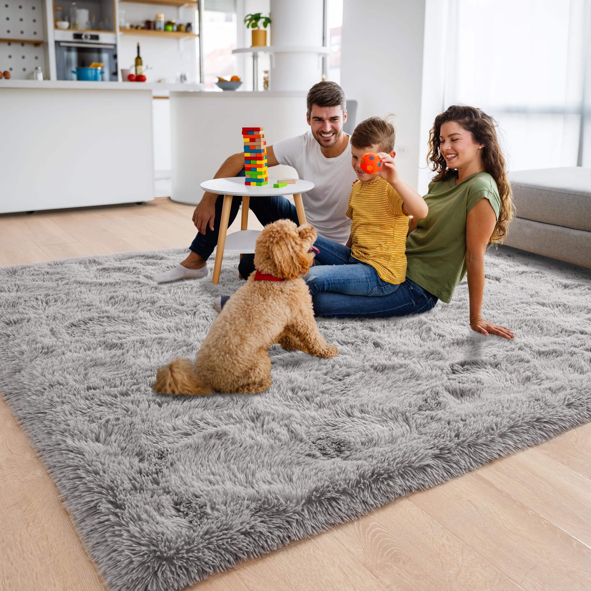 Beglad Soft Fluffy Area Rug Modern Shaggy Bedroom Rugs for Kids Room Extra Comfy Nursery Rug Floor Carpets Boys Girls Fuzzy Shag Fur Home Decor Rug, 5.3 ft x 7.5 ft, Grey