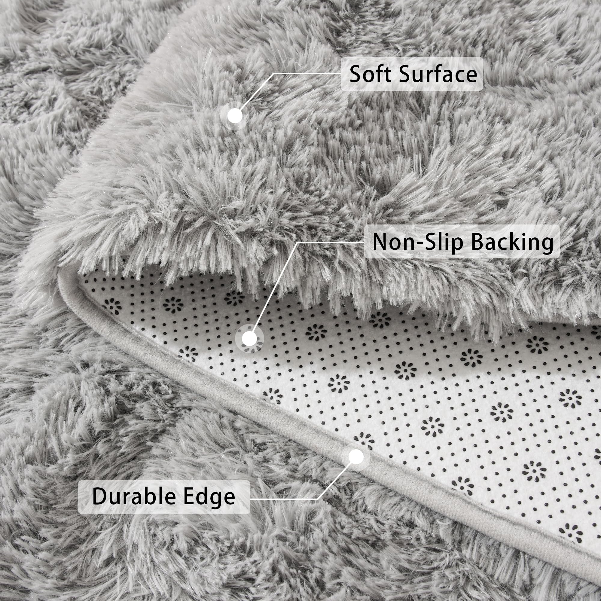 Beglad Soft Fluffy Area Rug Modern Shaggy Bedroom Rugs for Kids Room Extra Comfy Nursery Rug Floor Carpets Boys Girls Fuzzy Shag Fur Home Decor Rug, 5.3 ft x 7.5 ft, Grey