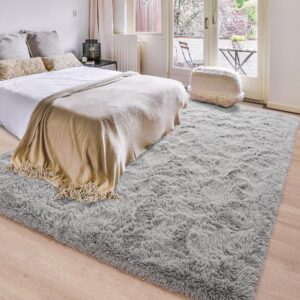 Beglad Soft Fluffy Area Rug Modern Shaggy Bedroom Rugs for Kids Room Extra Comfy Nursery Rug Floor Carpets Boys Girls Fuzzy Shag Fur Home Decor Rug, 5.3 ft x 7.5 ft, Grey