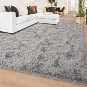 Beglad Soft Fluffy Area Rug Modern Shaggy Bedroom Rugs for Kids Room Extra Comfy Nursery Rug Floor Carpets Boys Girls Fuzzy Shag Fur Home Decor Rug, 5.3 ft x 7.5 ft, Grey