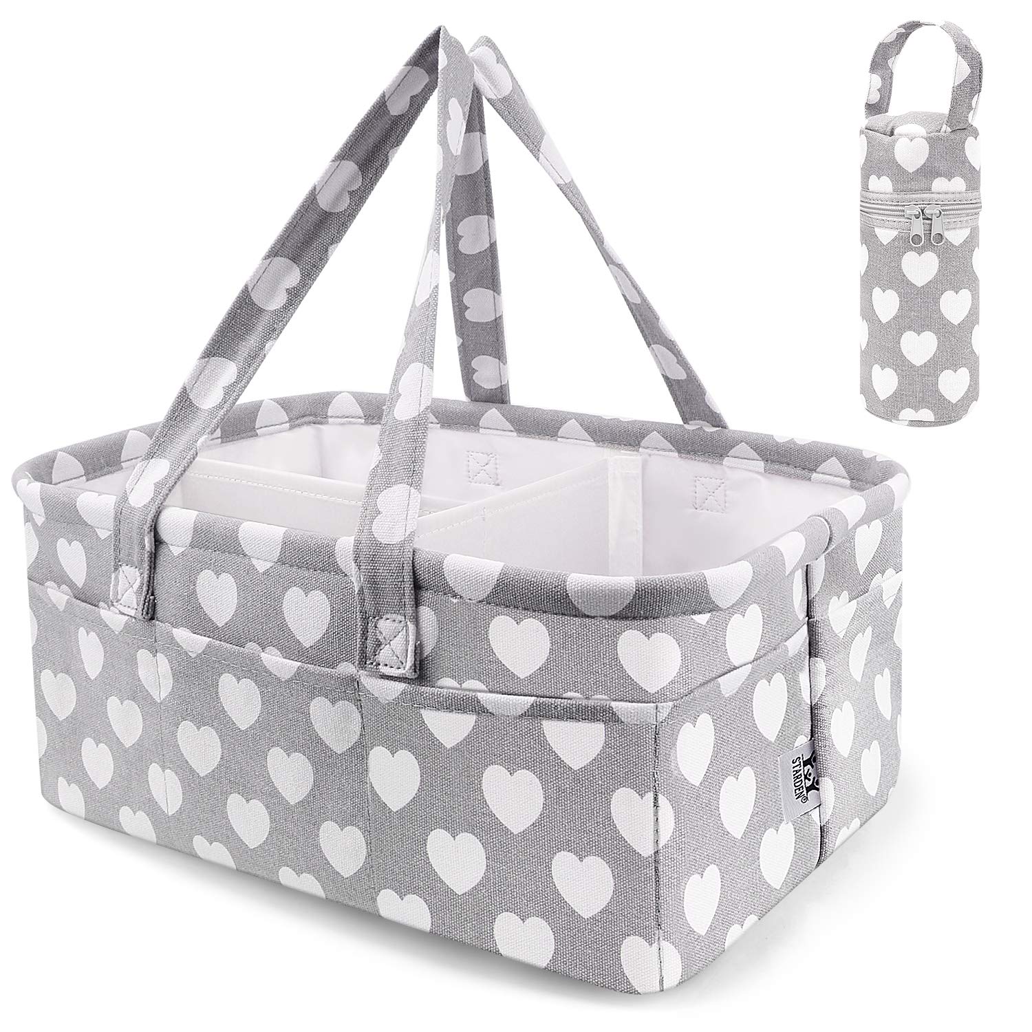 STARDEN Baby Nursery Diaper Caddy Organizer - Baby Shower Gifts Organizer Bins for Changing Table, Diapers Caddy Storage Basket Newborn Registry Gift Car Travel Tote Bag + Baby Bottle Cover