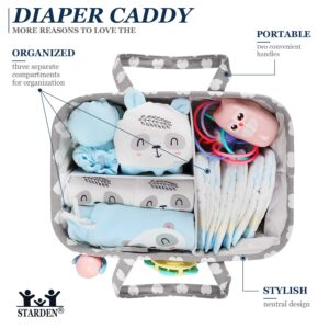 STARDEN Baby Nursery Diaper Caddy Organizer - Baby Shower Gifts Organizer Bins for Changing Table, Diapers Caddy Storage Basket Newborn Registry Gift Car Travel Tote Bag + Baby Bottle Cover