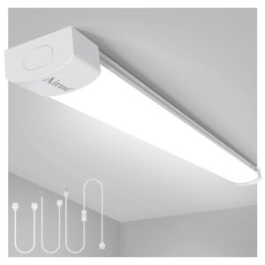 utility led shop light fixture 4ft plug in ceiling lights led tube light for kitchen bathroom garage basement office, long led shoplight, corded electric with on/off switch, linkable, ip66 waterproof