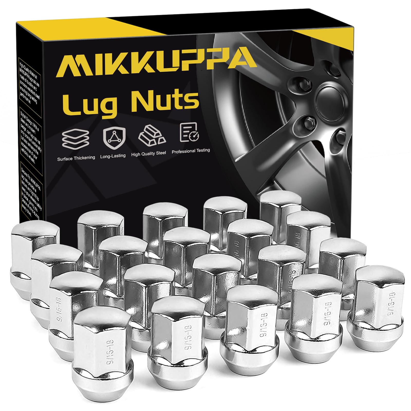 MIKKUPPA 9/16-18 One-Piece Chrome OEM Factory Style Large Acorn Seat Lug Nuts Replacement for 2005-2010 Dodge Dakota, 2004-2009 Dodge Durango, 2002-2011 Dodge Ram 1500 Factory Wheels