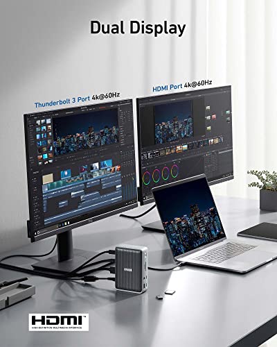 Anker 577 Docking Station (13-in-1, Thunderbolt 3) 85W Charging for Laptop, 18W for Phones, 4K Dual Display, 10 Gbps USB-C Data, Ethernet, Audio, SD 4.0