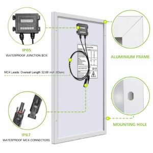 Weize Solar Panel 100 Watt 12 Volt, Single 12V 100W High Efficiency Monocrystalline PV Module Power Charger for Home, Camping, Boat, Caravan, RV and Other Off Grid Applications