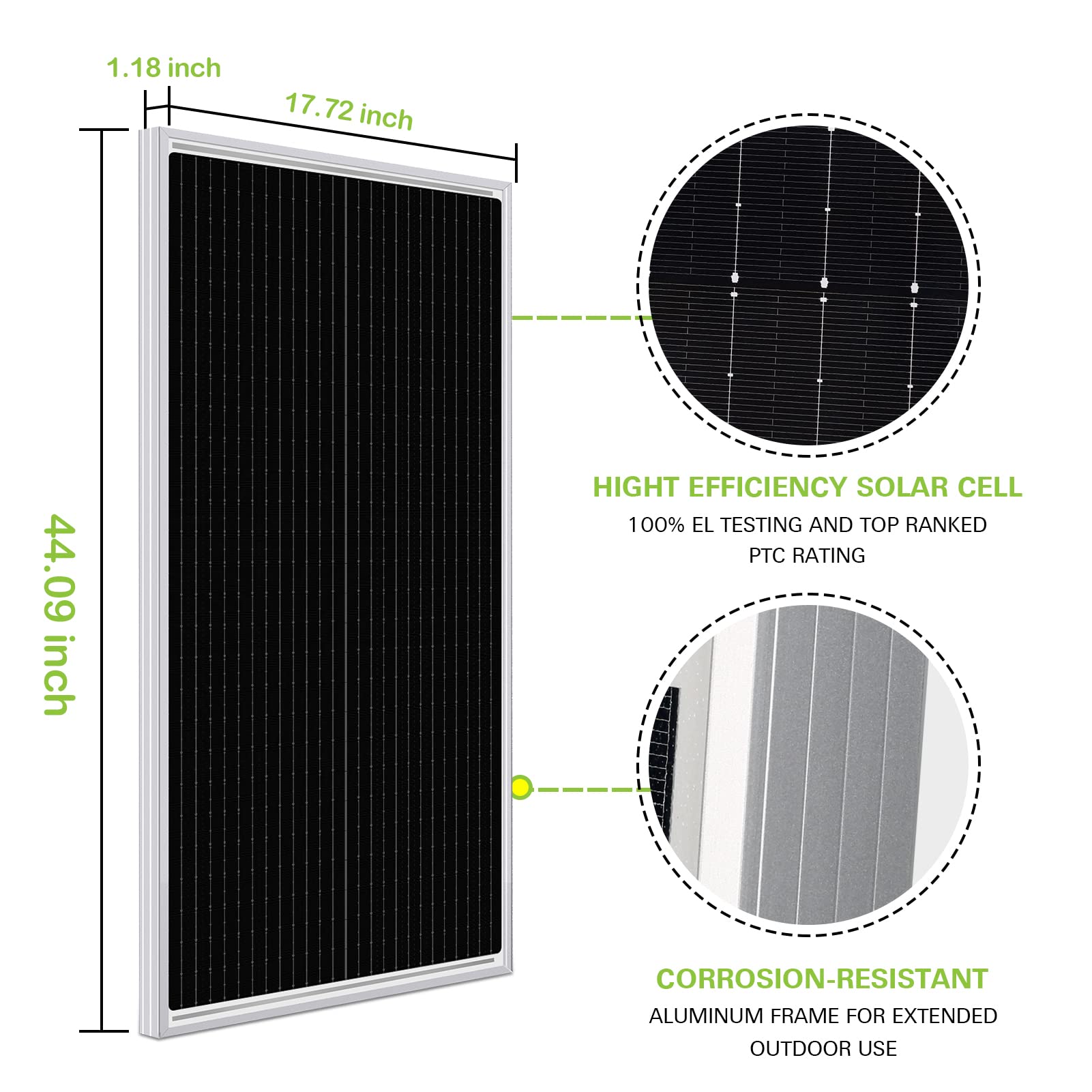 Weize Solar Panel 100 Watt 12 Volt, Single 12V 100W High Efficiency Monocrystalline PV Module Power Charger for Home, Camping, Boat, Caravan, RV and Other Off Grid Applications