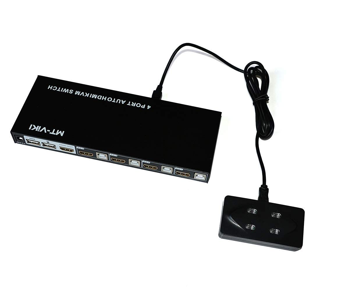 MT-VIKI 4 Port KVM Switch Hotkey HDMI w/ 4 USB Cables & 4 HDMI Cables 4K 30Hz w/ 2 USB Hubs for U Disk and Printer