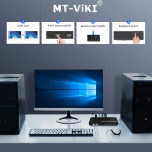 MT-VIKI 4 Port KVM Switch Hotkey HDMI w/ 4 USB Cables & 4 HDMI Cables 4K 30Hz w/ 2 USB Hubs for U Disk and Printer