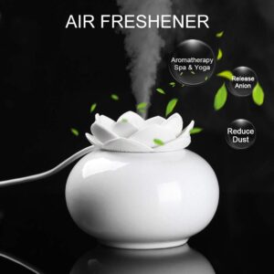 Oil Diffuser SIXKIWI Humidifiers for Bedroom Office, Ceramic Cute Lotus Personal Cool Mist Humidifier, USB Small Auto Shut-Off with 7 Colors LED Light(White)