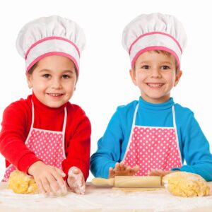 Kids Cooking Baking Set 19Pcs, Kids Chef Role Play Costume Set - Chef Hat and Matching Pink Apron Children Dress up Pretend Gift for 3 4 5 6 7 8 Year Old Girls Toys