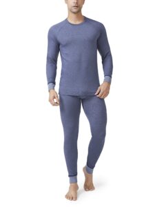 david archy men's double layer fleece brushed thermal top & bottom ultra winter warm stripe thermals set long john with fly (l, bice stripe)