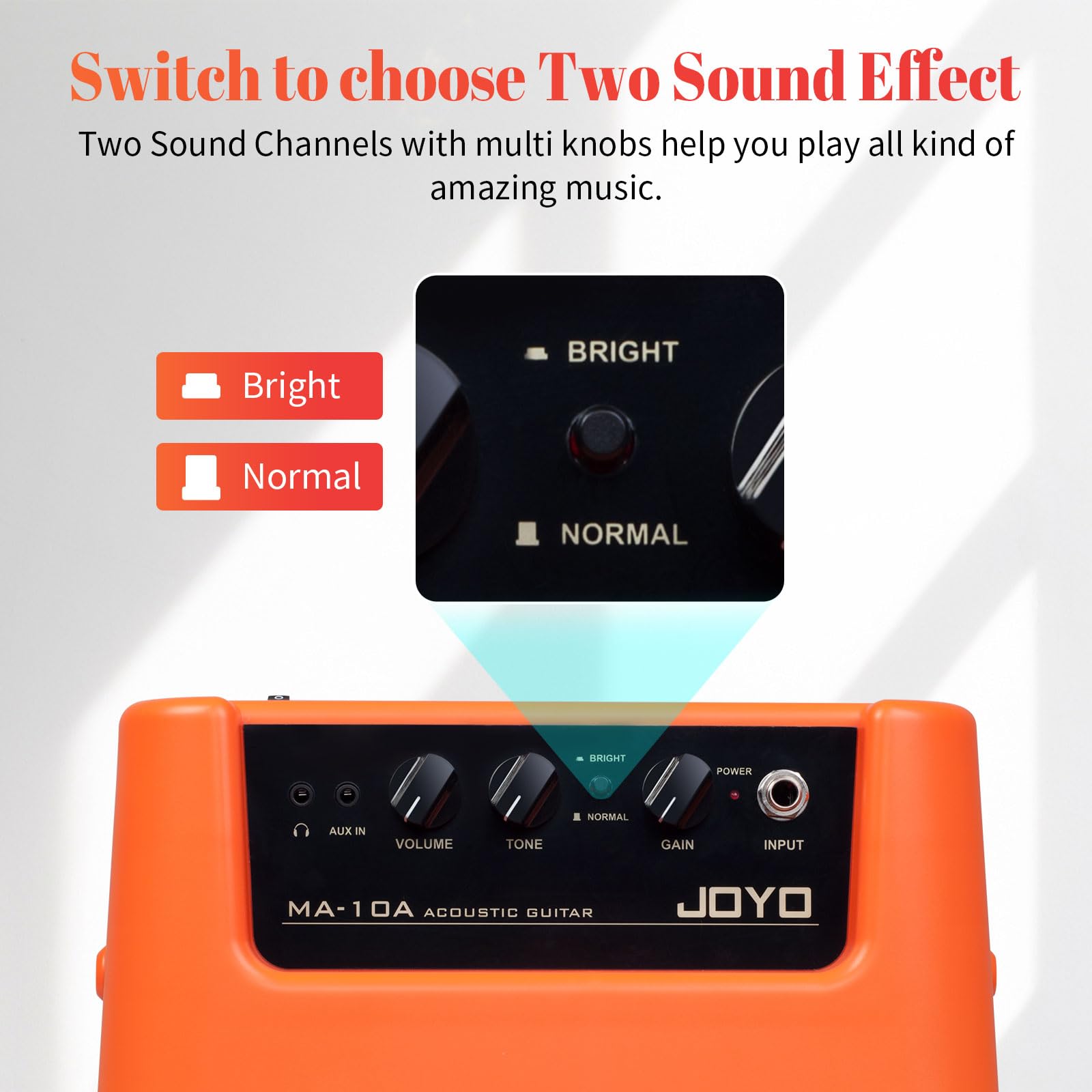 JOYO 10W Small Acoustic Guitar Amplifier Portable Mini Guitar Practice Amp Battery Powered Combo Guitar Amplifier Dual Channel for Acoustic Guitar & Ukulele (MA-10A)